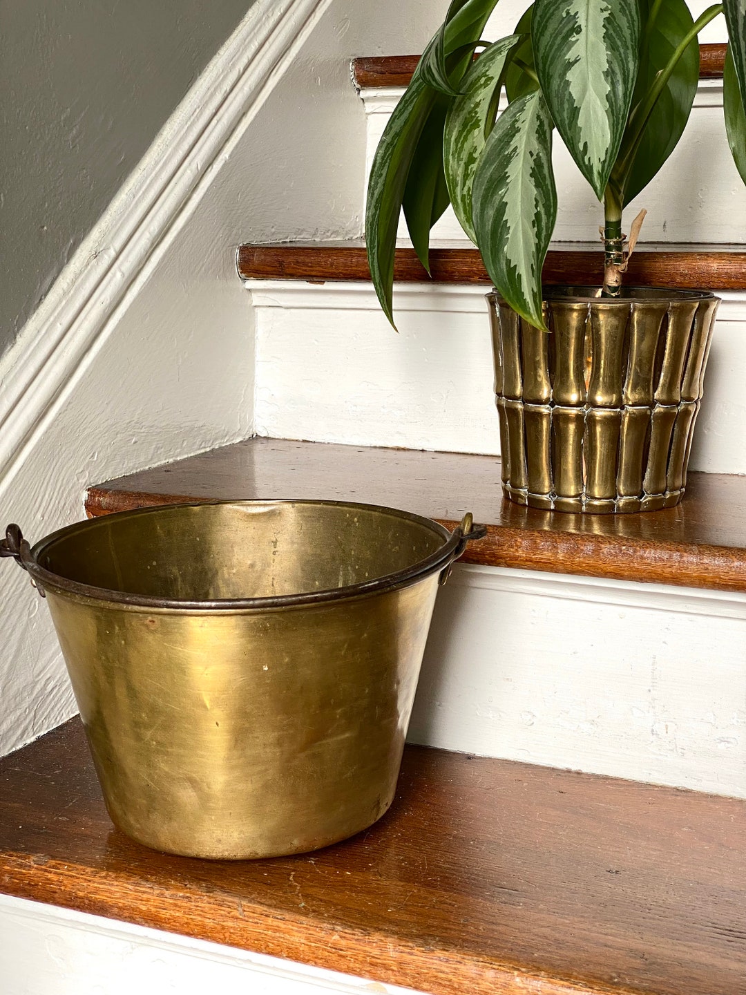 Magnificent Antique Brass Pail With Forged Iron Handle and Copper ...
