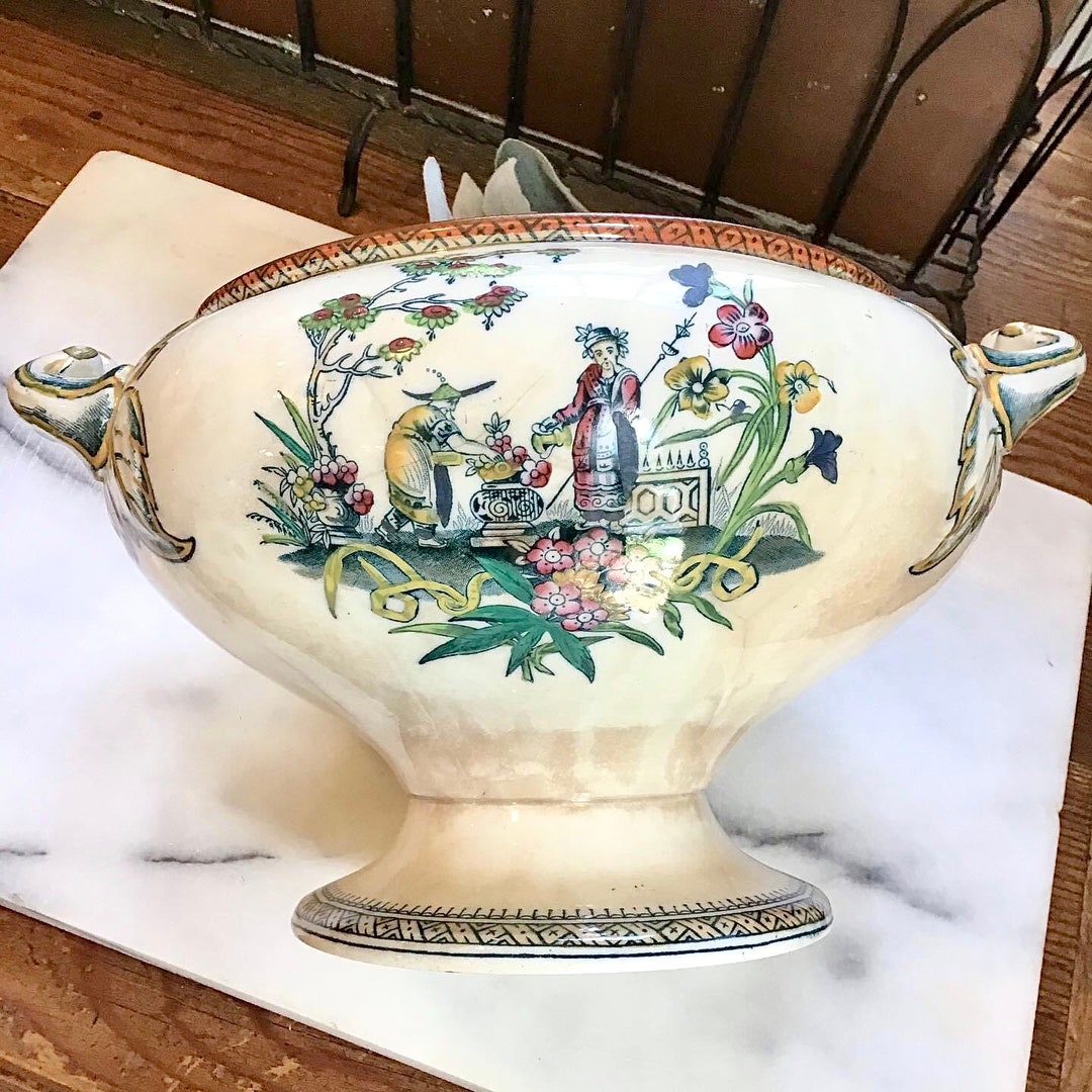 Magnificent Antique Victorian Transferware Pedestal Bowl Chang ...