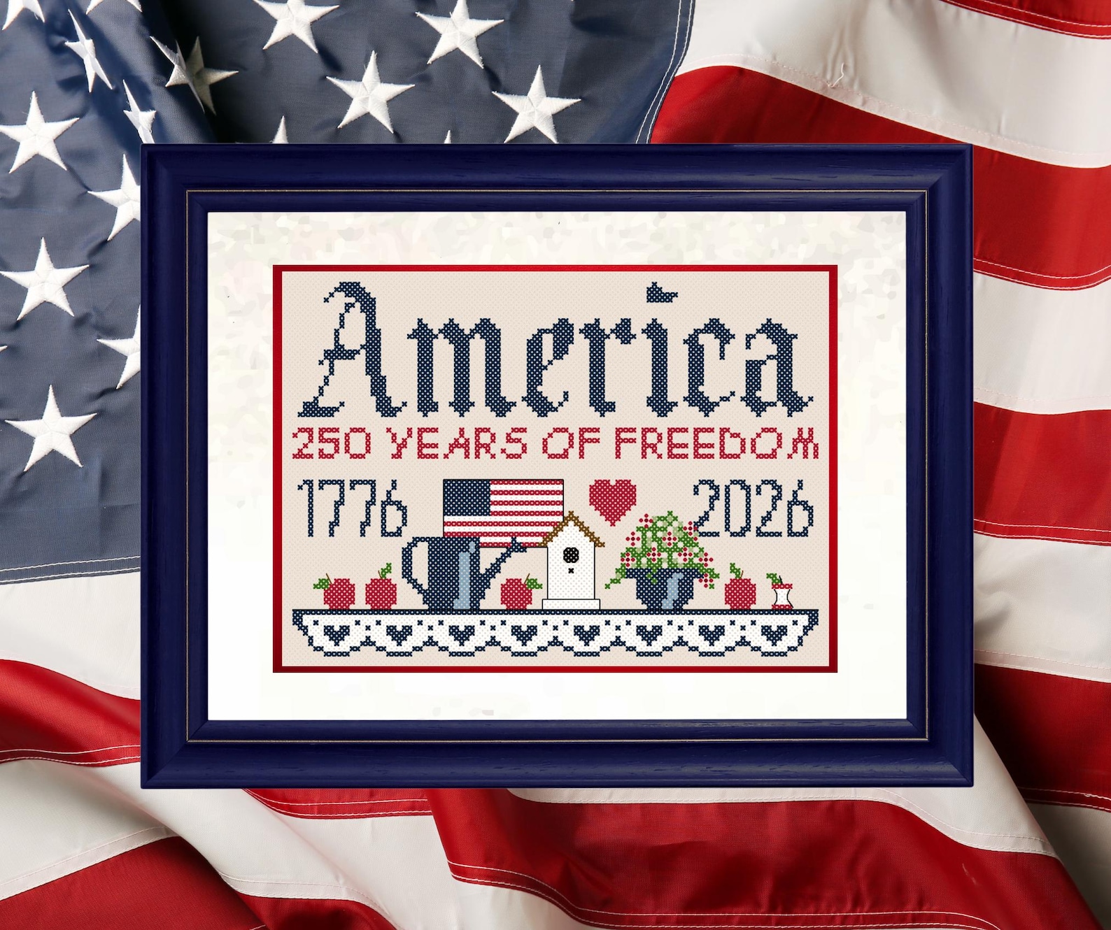 America Cross Stitch Pattern - Freedom Cross Stitch - Patriotic Sampler ...