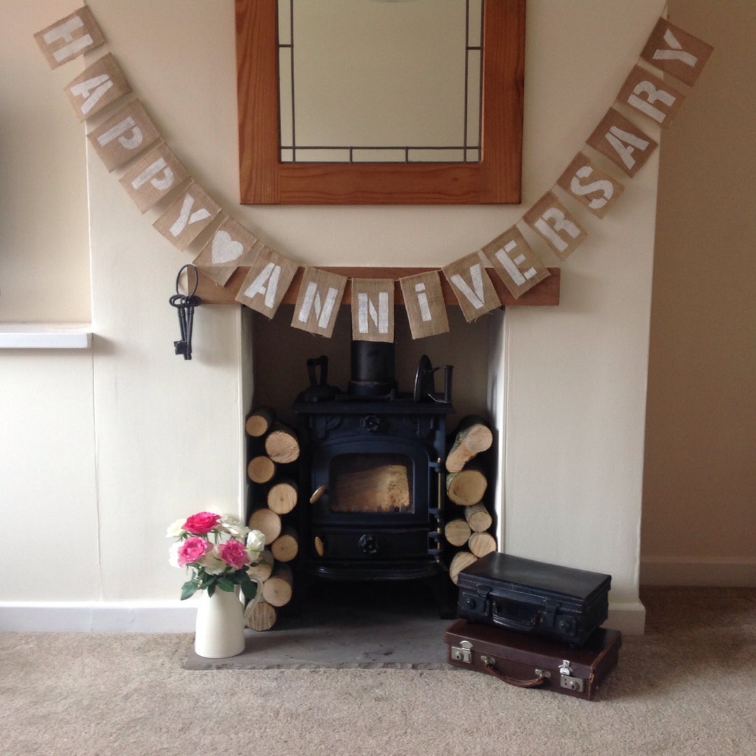 Happy Anniversary Bunting Banner Hessian Burlap Vinage Rustic - Etsy