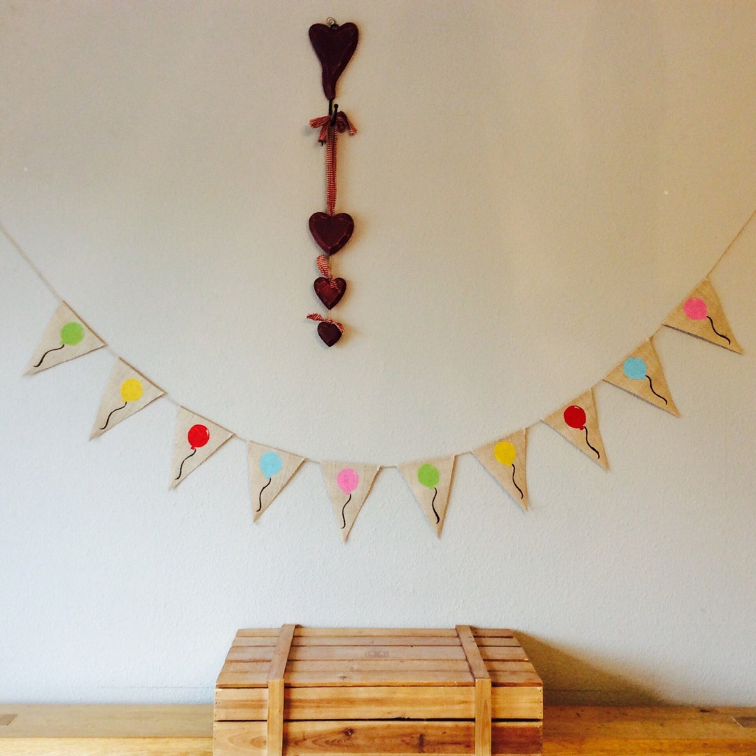 Happy Birthday Balloons Bunting Banner. Vintage Hessian Burlap - Etsy