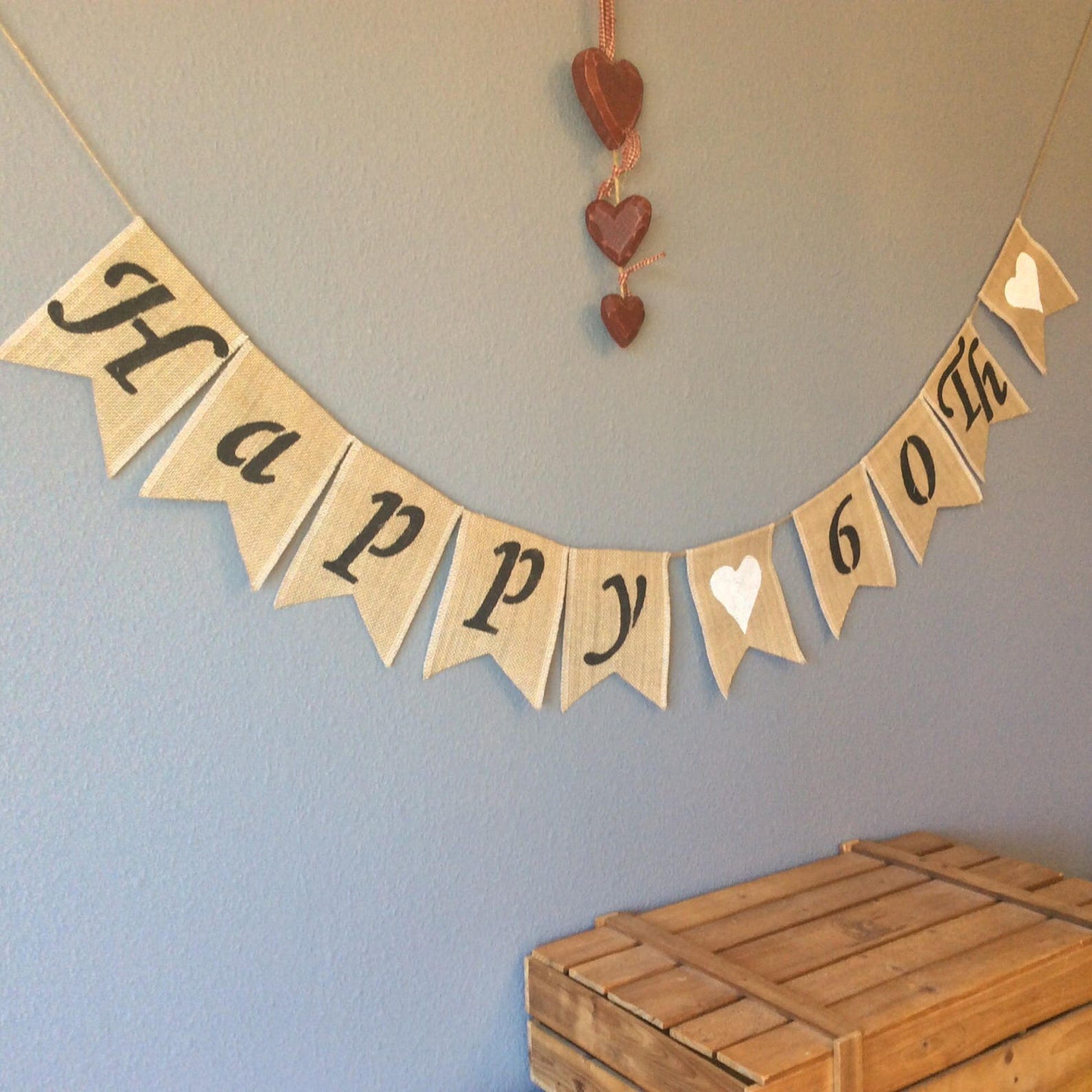 60th Birthday Bunting Banner Vintage Hessian Burlap Rustic | Etsy