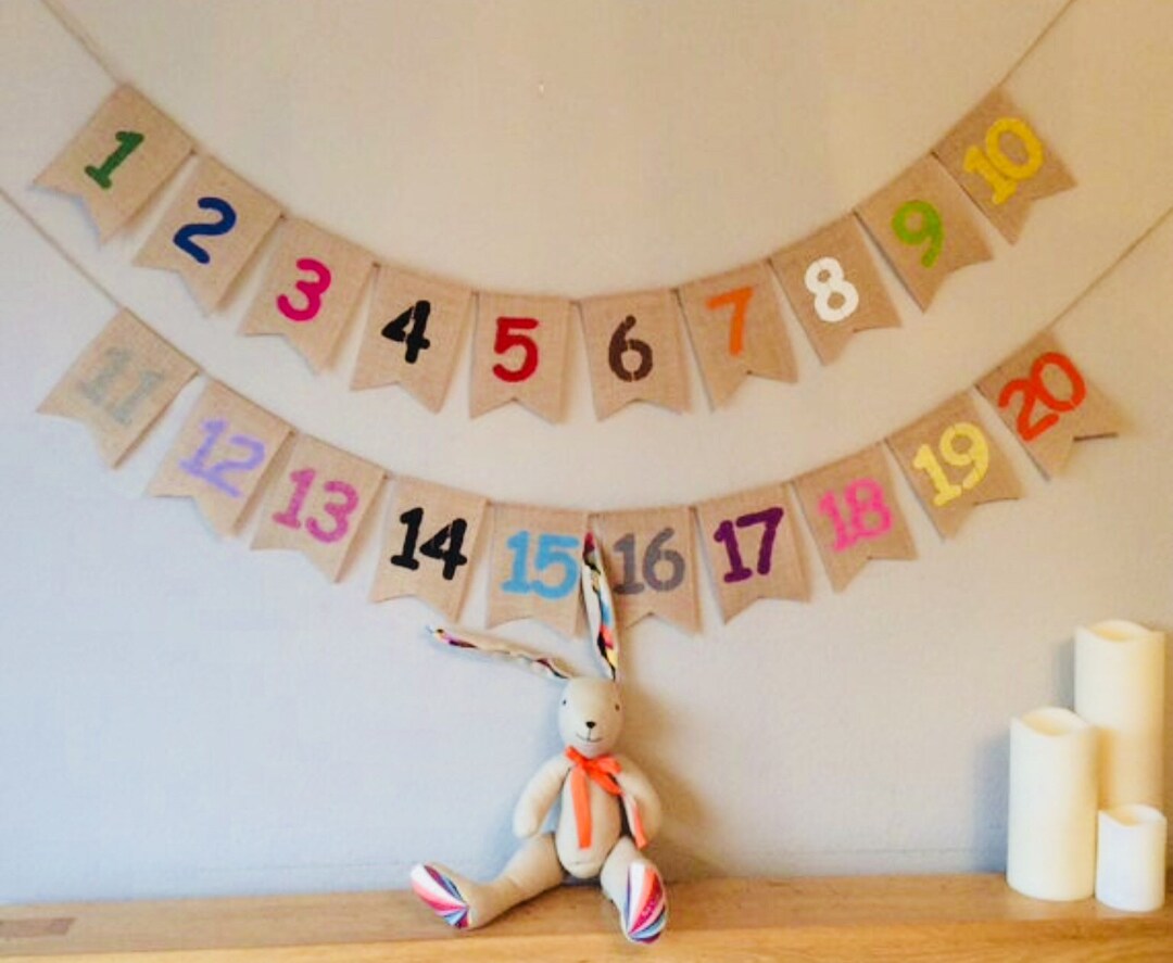 Childrens Bedroom Nursery Colours & Counting Bunting Banner 1-20 - Etsy UK