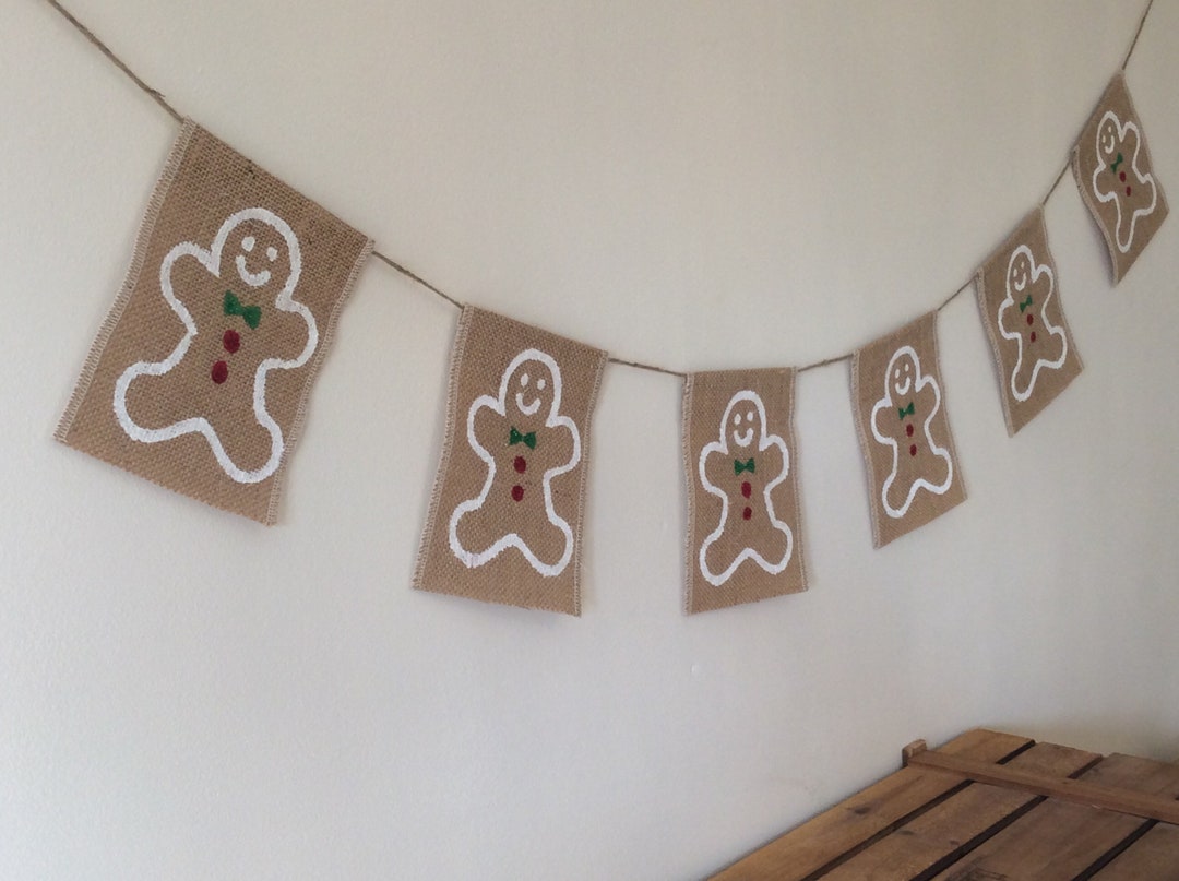 Gingerbread Man Christmas Bunting Banner Burlap - Etsy UK