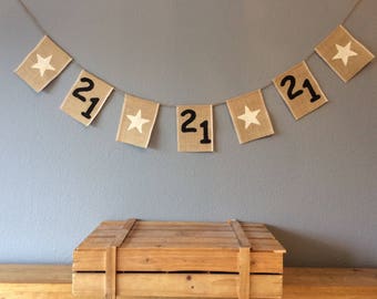 21st Birthday Bunting Banner Vintage Hessian Burlap Rustic