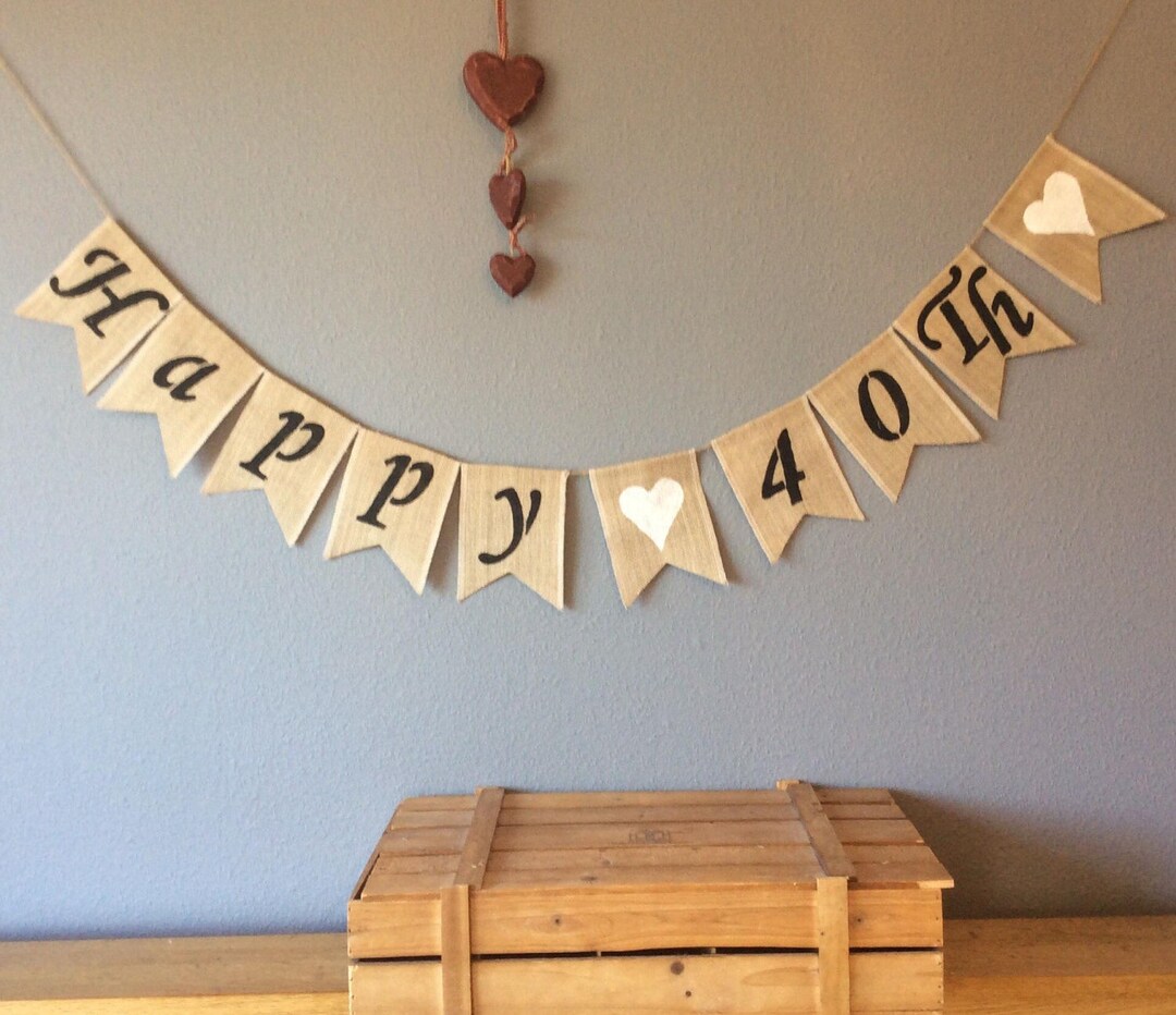 40th Birthday Bunting Banner Vintage Hessian Burlap Rustic - Etsy