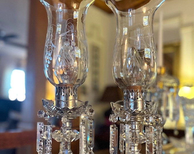 STUNNING Antique Cut CRYSTAL Pr Mantle Buffet Dresser Luster LAMPS - Etsy