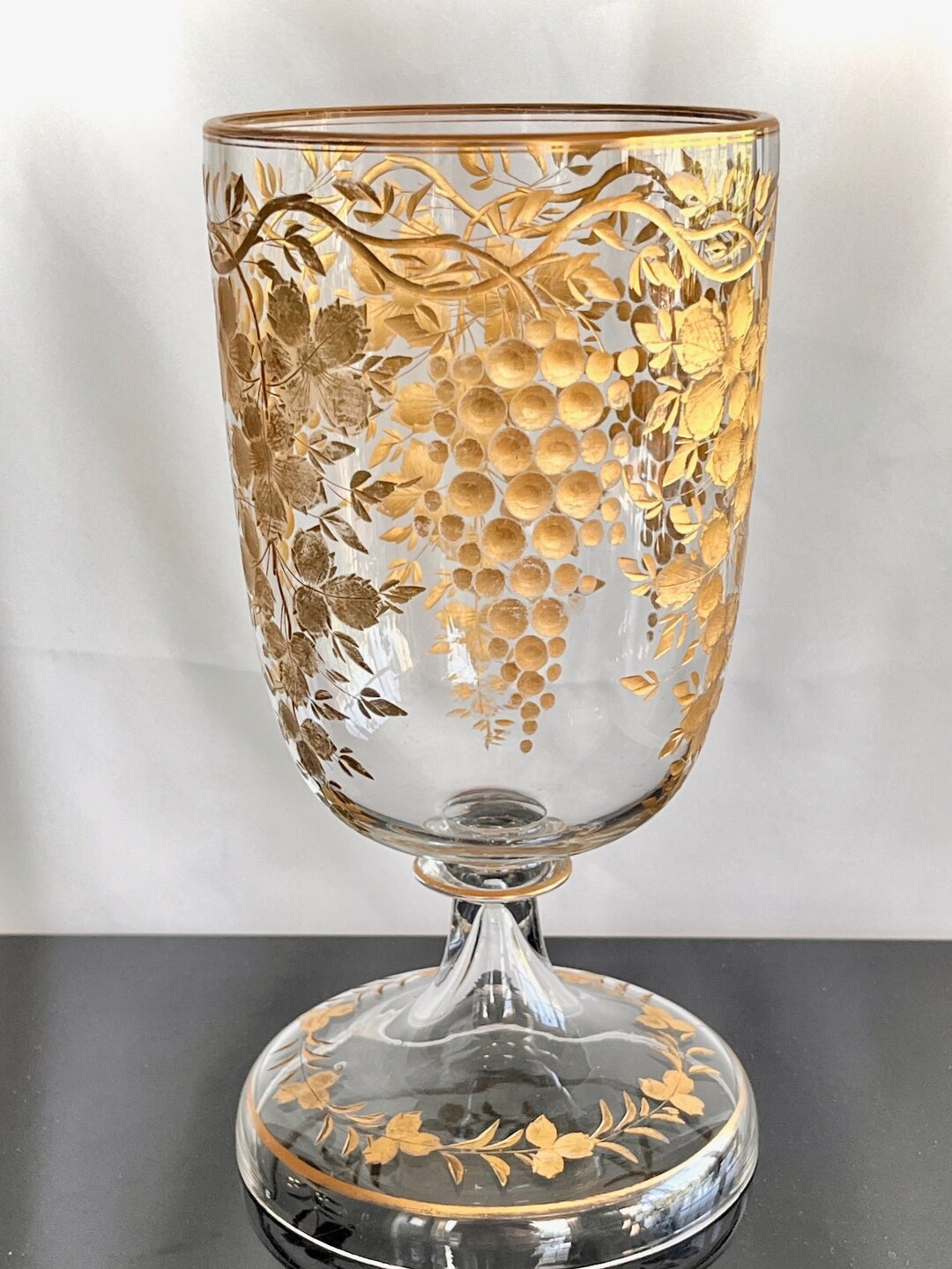 Antique-moser Style Engraved Art Glass Vase-gold Enamel Vase-engraved ...