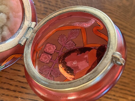 ANTIQUE-Cranberry Glass-Powder Box-Art Deco Powder Pu… - Gem