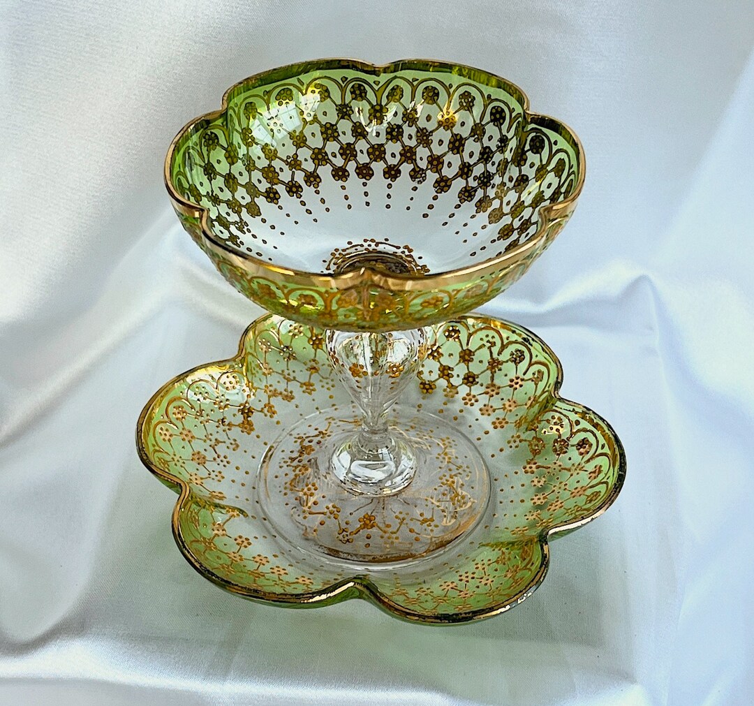 ANTIQUE Moser Art Glass Cup Saucer Book Item Antique Moser Cup Gold ...