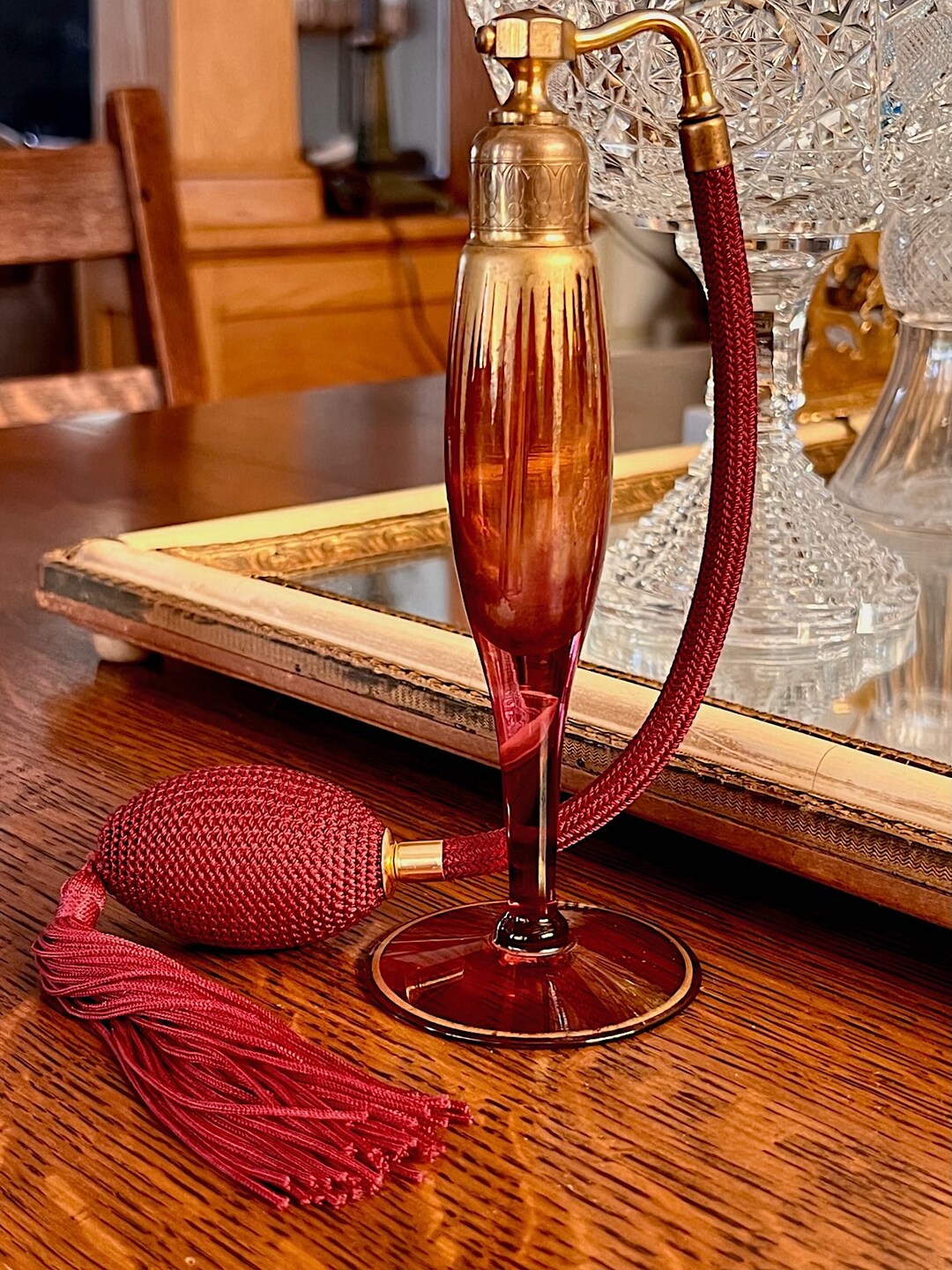 Antique Volupte Perfume Atomizer-cranberry Glass Gold Perfume Bottle ...