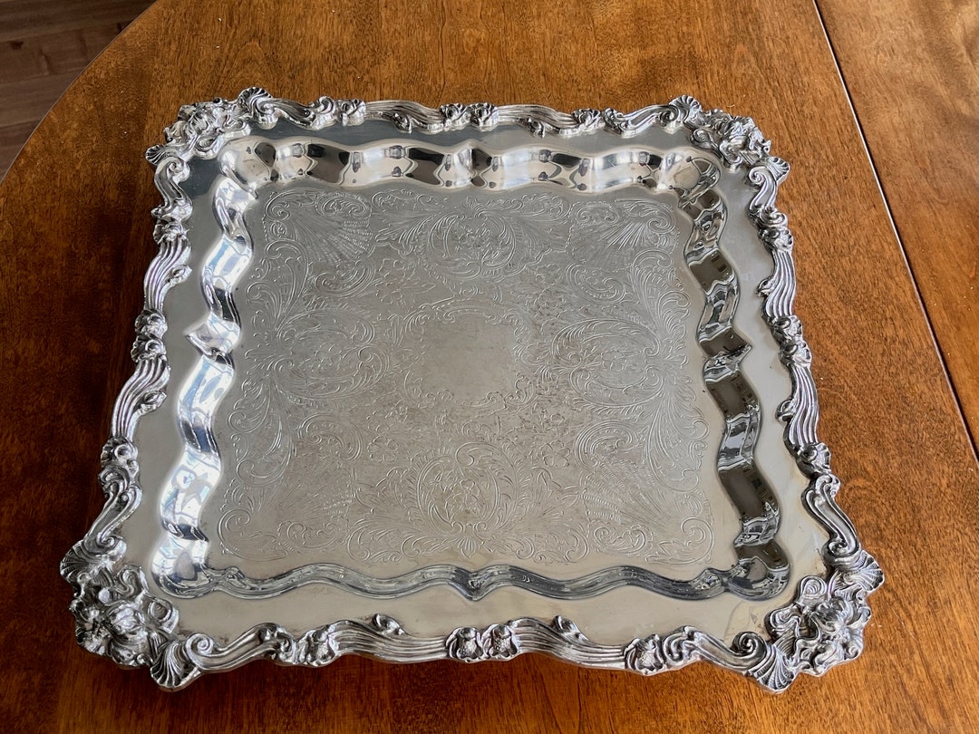 Antique-silver Serving Tray-sheridan Silver Plated Tray Footed-repousse ...