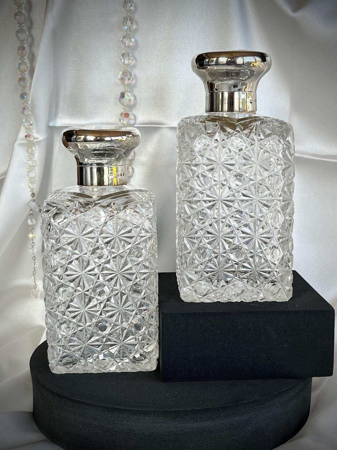 Art Deco Silver Mounted Cologne Bottles Sterling Silver Brilliant Cut ...