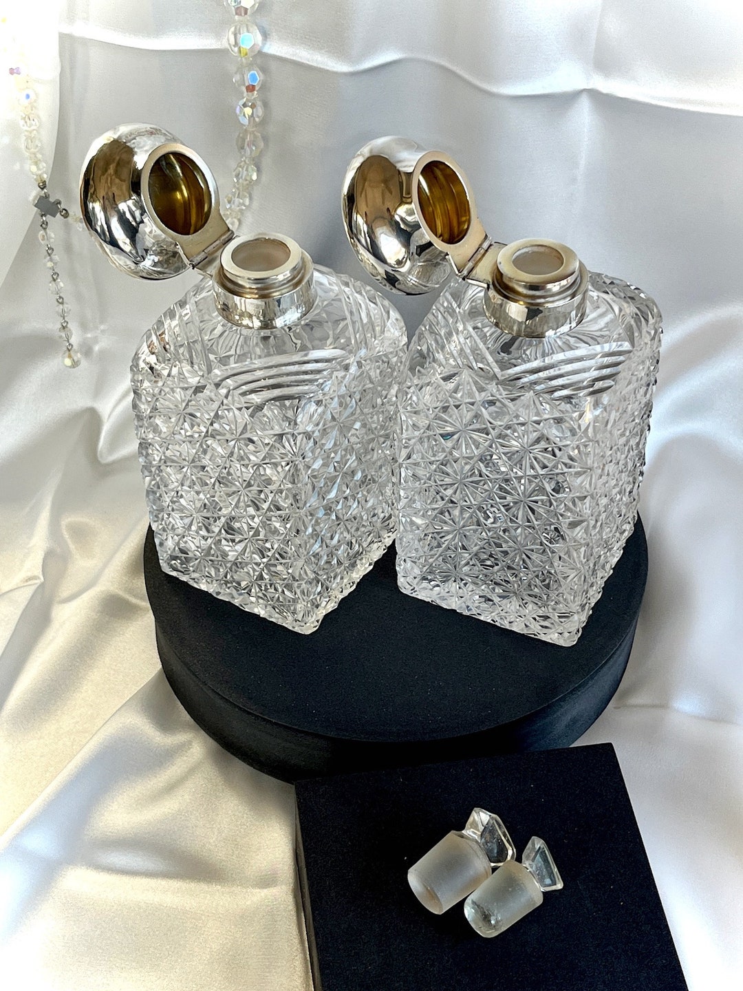 Antique-english Hallmark Cut Glass Perfume Bottles-art Deco Silver ...