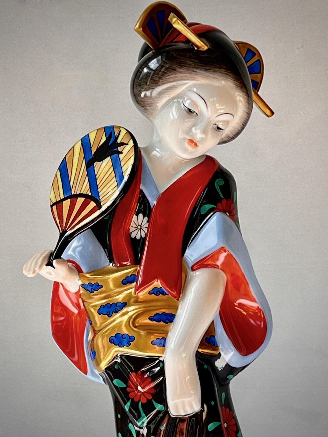 HEREND GEISHA GIRL Figure Black Dynasty Dress-herend Handpainted ...