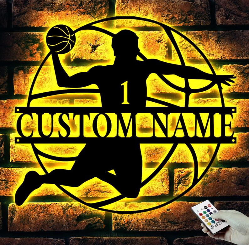 Custom Basketball Sign, Metal Wall With LED Light, Basketball Player ...