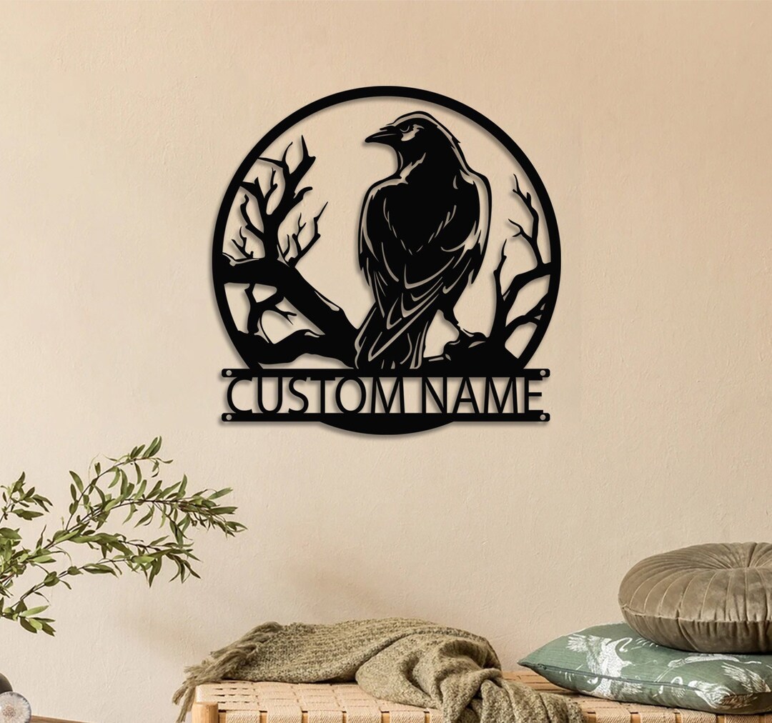 Custom Raven Crow Metal Sign, Raven Crow Lover Decor, Raven Crow LED ...