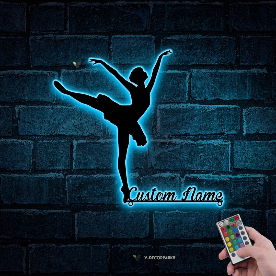 Personalized Modern Dance Metal Wall Art LED Lights Custom Girl Ballet ...