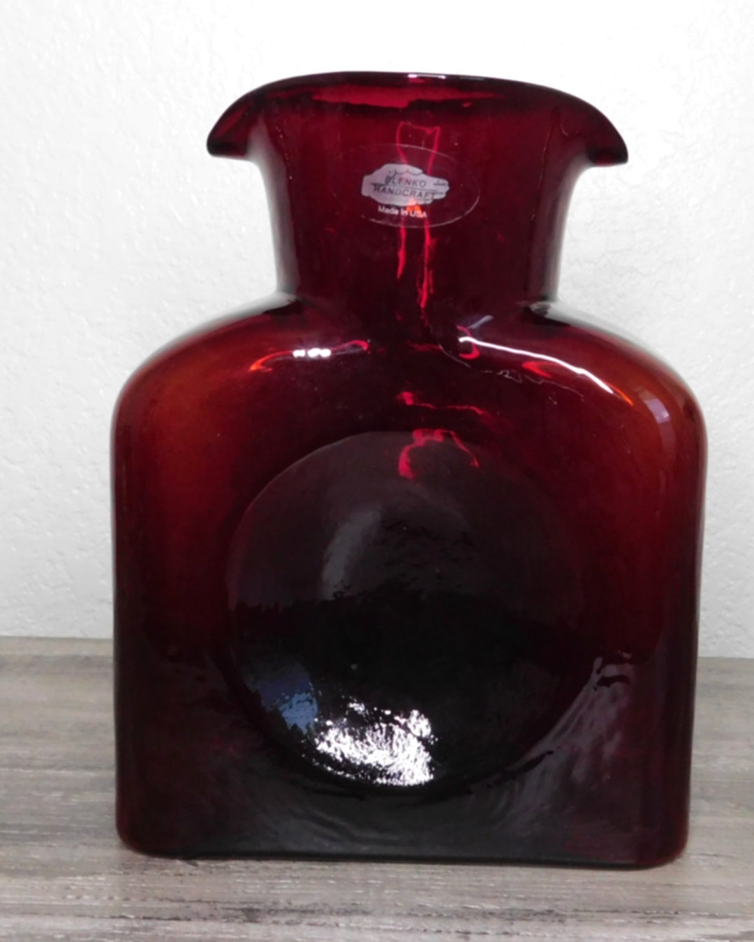 Blenko Ruby Red Double Spout Glass Water Pitcher W/sticker & Dated - Etsy