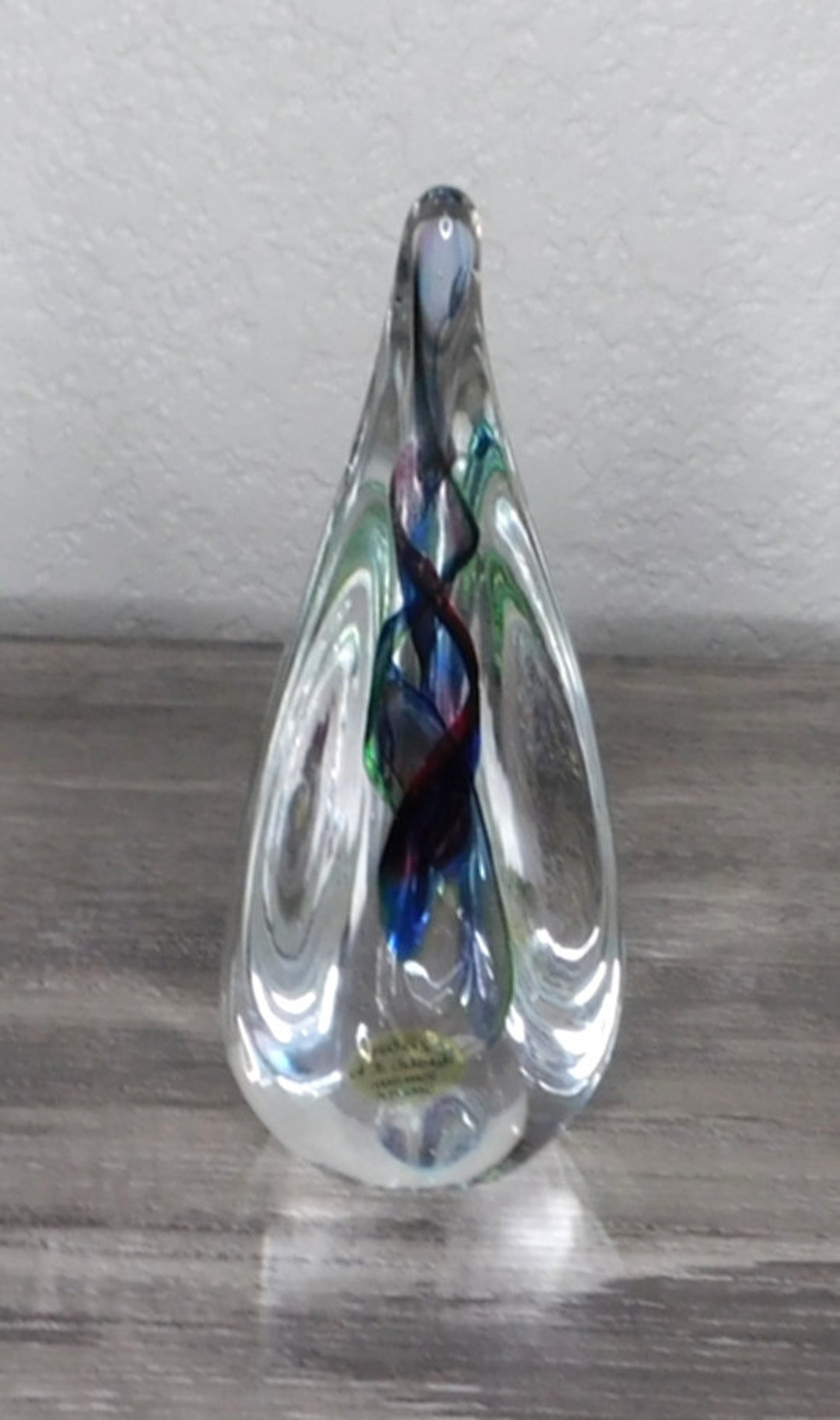 Adam Jablonski Swirl Crystal Art Glass TEARDROP PAPERWEIGHT Signed Made ...