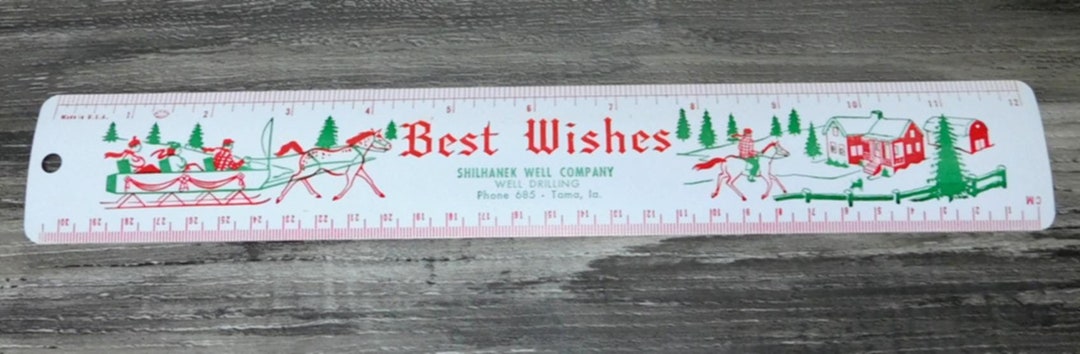 Vintage Tin Litho 12" Christmas Ruler Shilhanek Well Co. Iowa ~ MCM ...