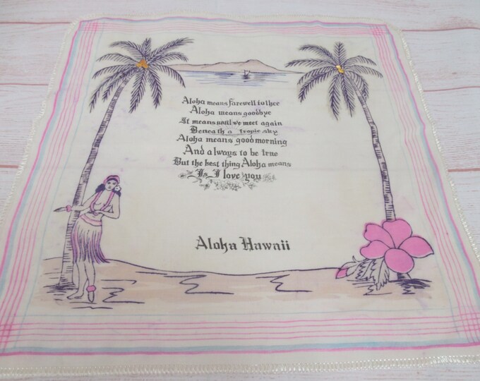 Vintage Hankie/silk/aloha Hawaii/wwii/hula Girl/sweetheart Poem - Etsy