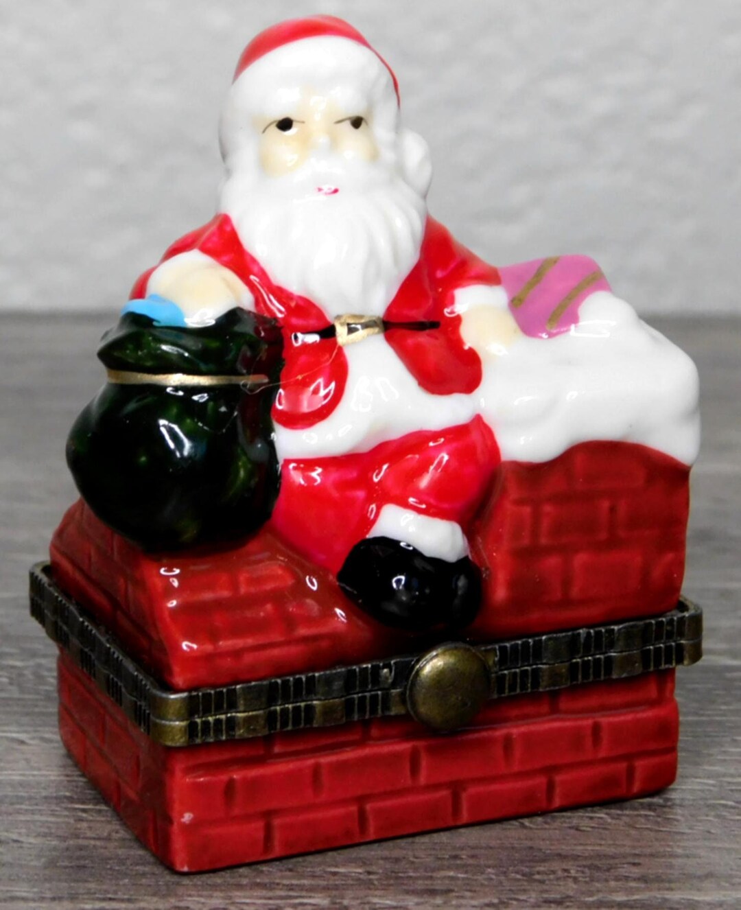 Vintage Christmas Trinket Box ~santa on Chimney Porcelain Hinged ...