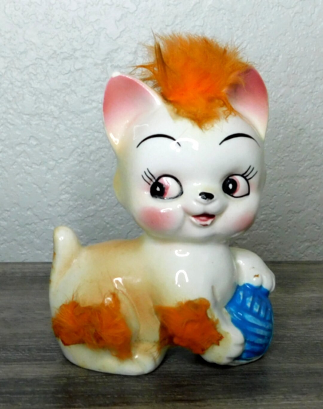Vintage MCM KITSCHY KITTEN ~ Ceramic Anthropomorphic Fuzzy Red Haired ...