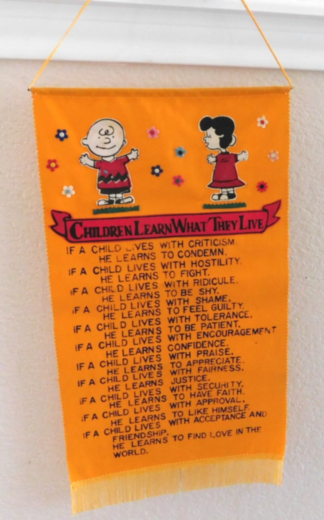 VINTAGE Charlie Brown PEANUTS BANNER homemade Children's Décor1970's ...