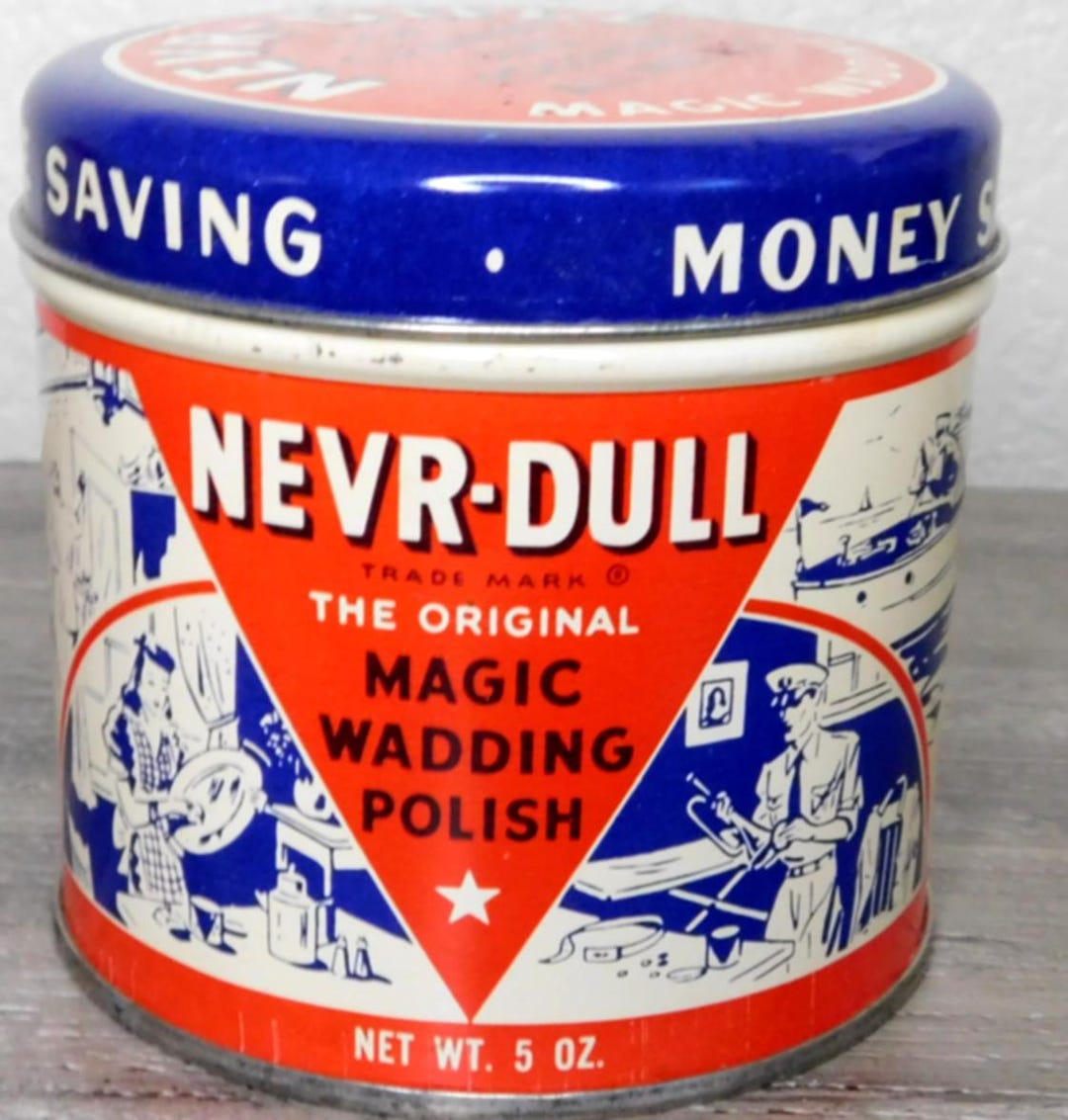 Vintage NEVR DULL Wadding Polish Tin ~ Full Tin ~ 1940s Advertising ...