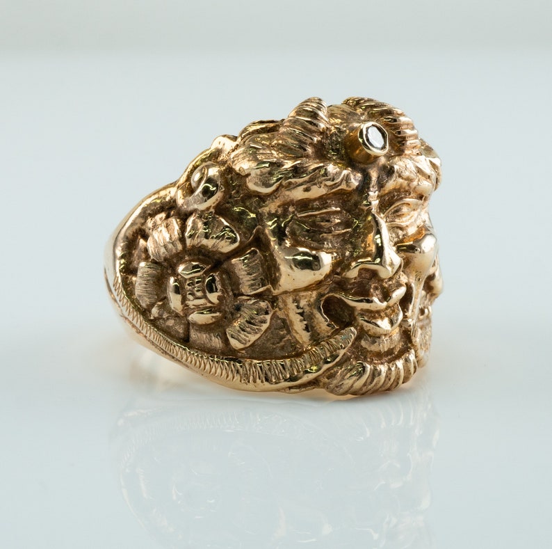 Vintage Diamond Ring 14K Gold Bacchus Dionysus Face Ancient Greek ...
