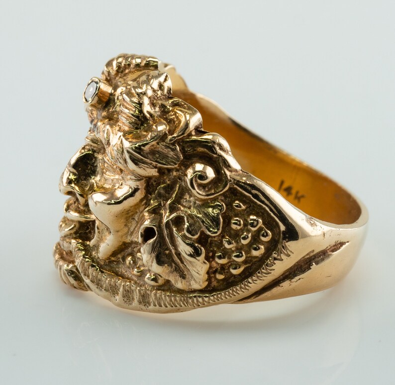 Vintage Diamond Ring 14K Gold Bacchus Dionysus Face Ancient Greek ...