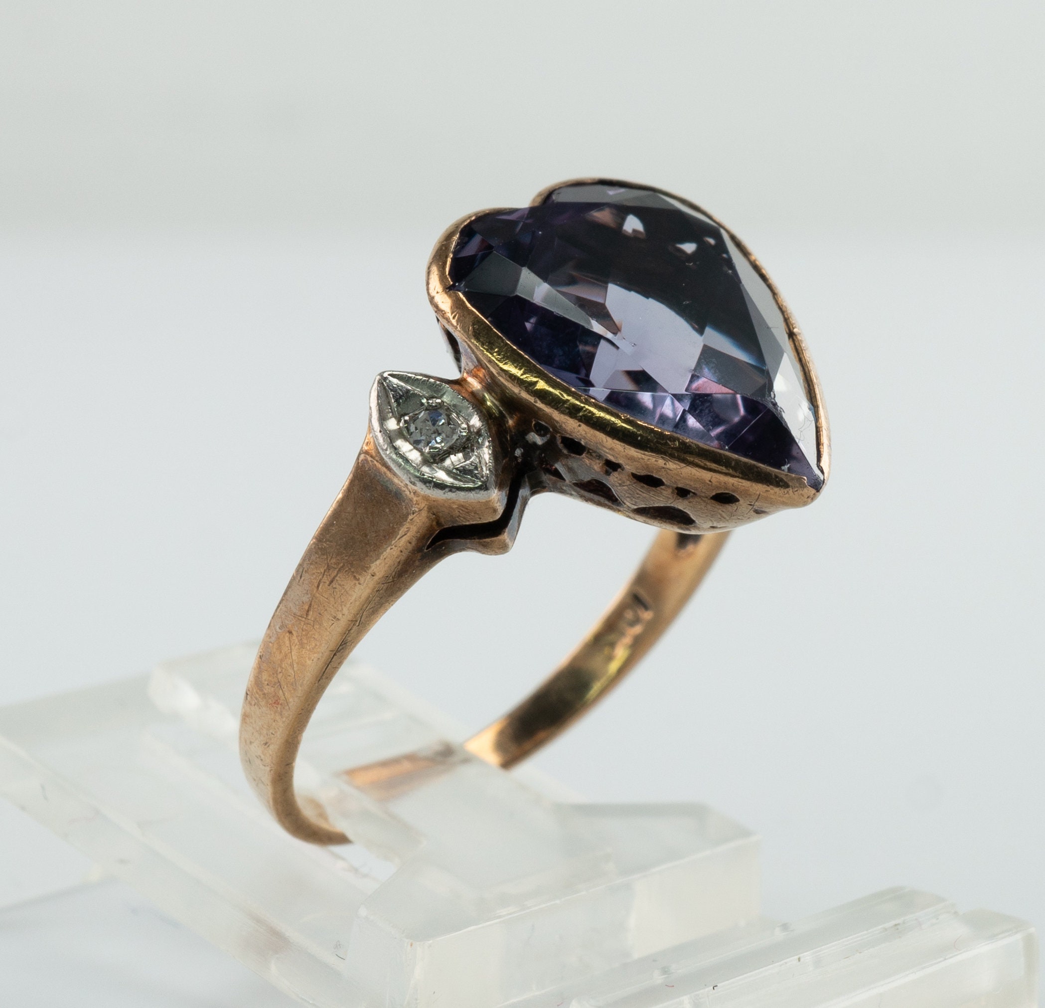 Vintage Alexandrite Diamond Ring Heart 10K Gold - Etsy