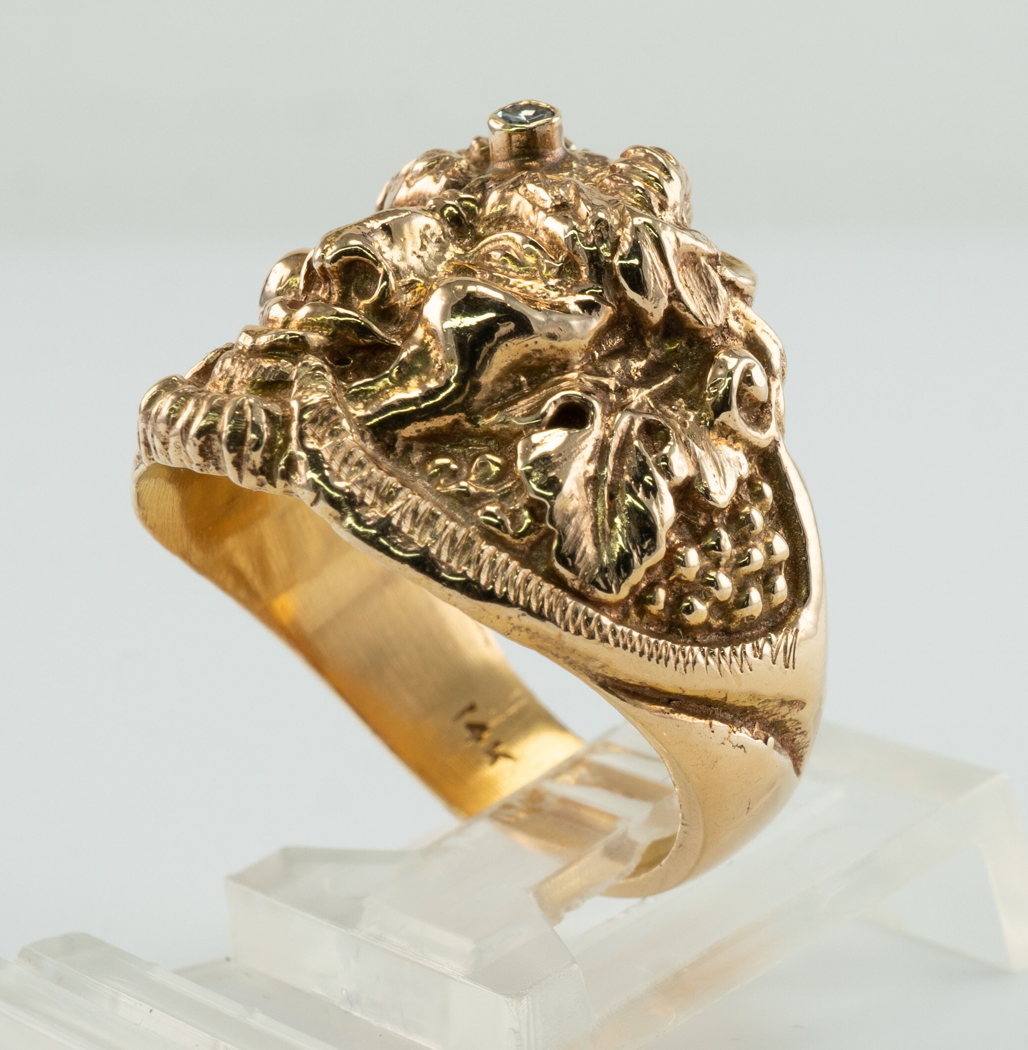 Vintage Diamond Ring 14K Gold Bacchus Dionysus Face Ancient Greek ...