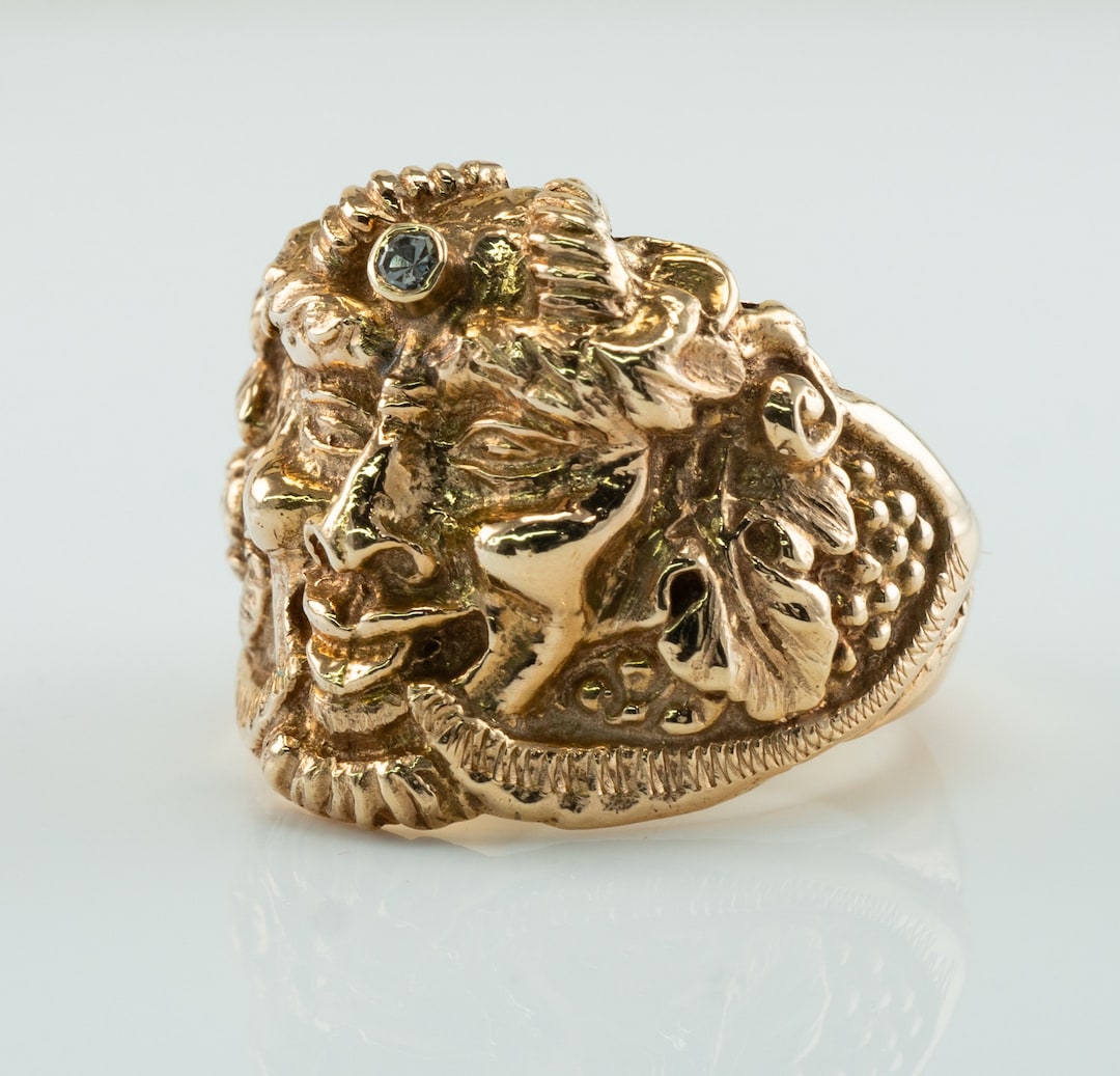 Vintage Diamond Ring 14K Gold Bacchus Dionysus Face Ancient Greek ...