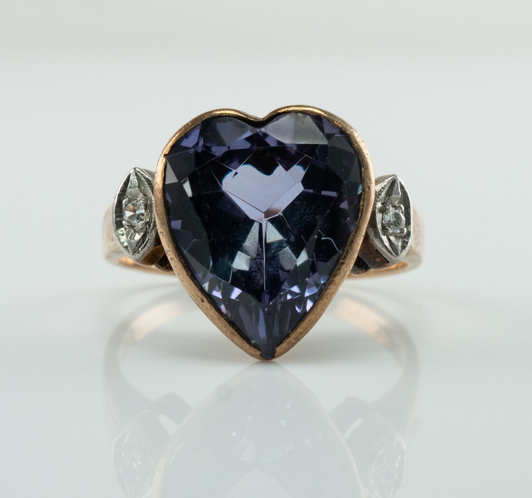 Vintage Alexandrite Diamond Ring Heart 10K Gold - Etsy