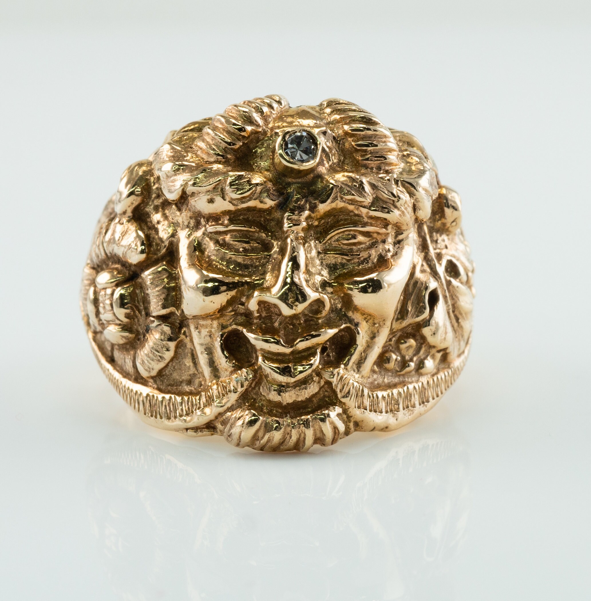 Vintage Diamond Ring 14K Gold Bacchus Dionysus Face Ancient Greek ...