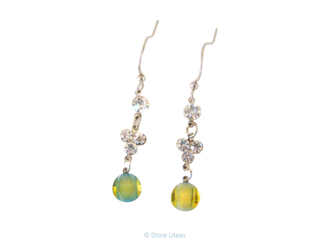Sale Defective Green Bead Earring Drop Dangle With Floral Set Glass ...