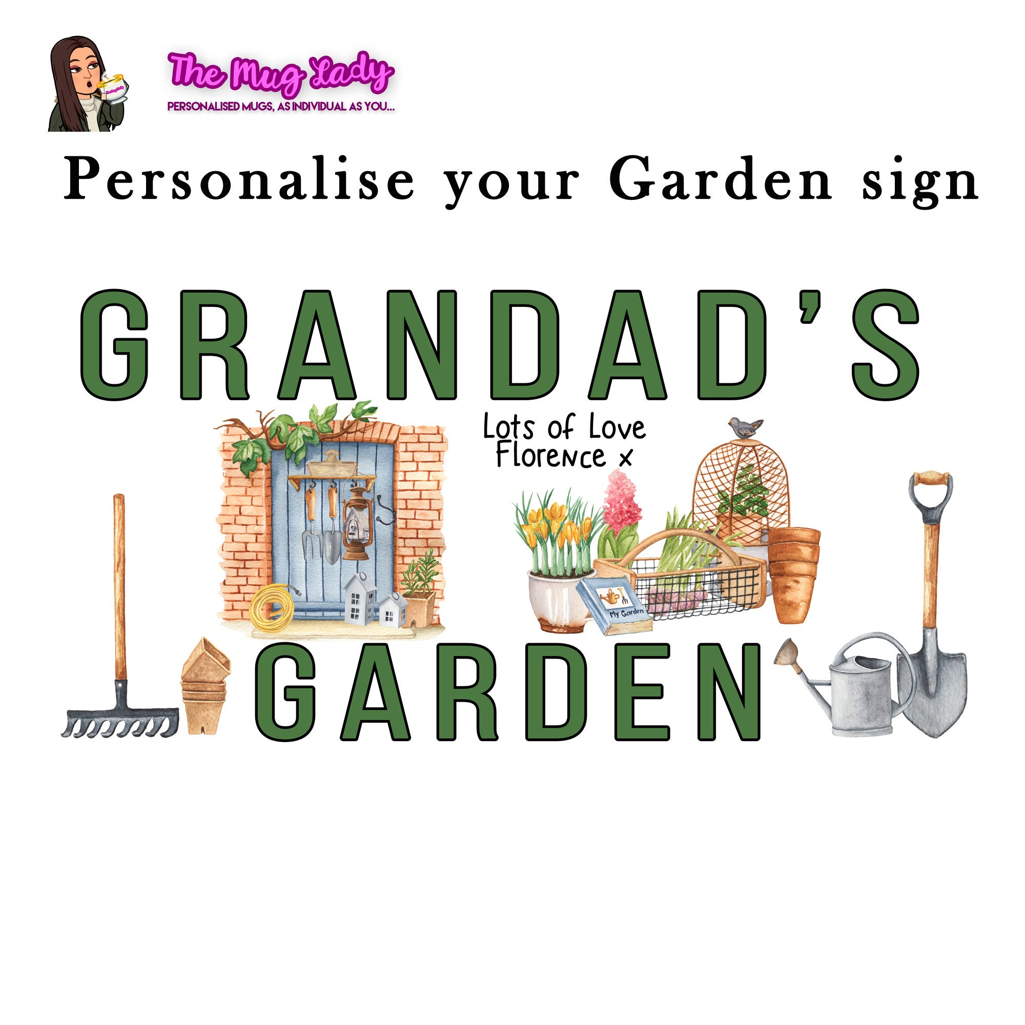 GRANDAD'S GARDEN SIGN - Metal Sign - Personalised - Garden Mug - Garden ...