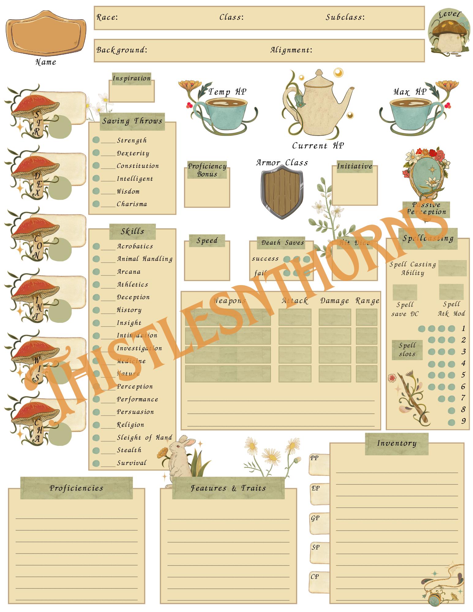 Cottagecore - D&D Character Sheet - Etsy
