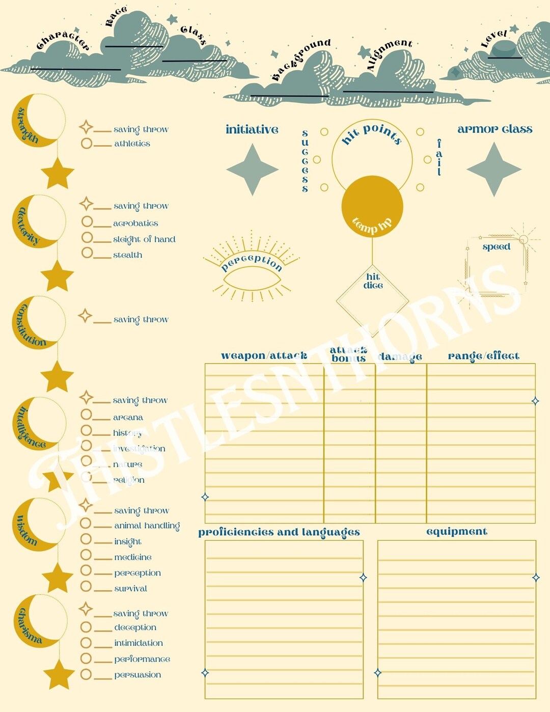 Celestial Vibes - D&D Character Sheet - Etsy