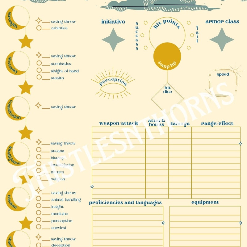 Star Character Sheet - Etsy