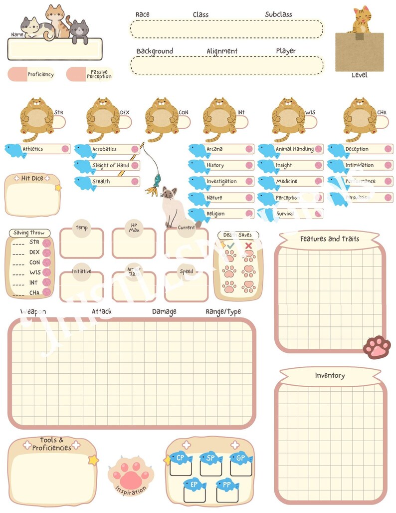 Pretty Kitty - D&D Character Sheet - Etsy