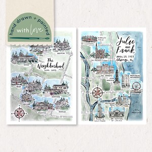 5x7 Custom Hand Painted Watercolor Illustrated Map for a Wedding ...