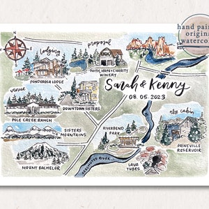 5x7 Custom Hand Painted Watercolor Illustrated Map With Locations for a ...