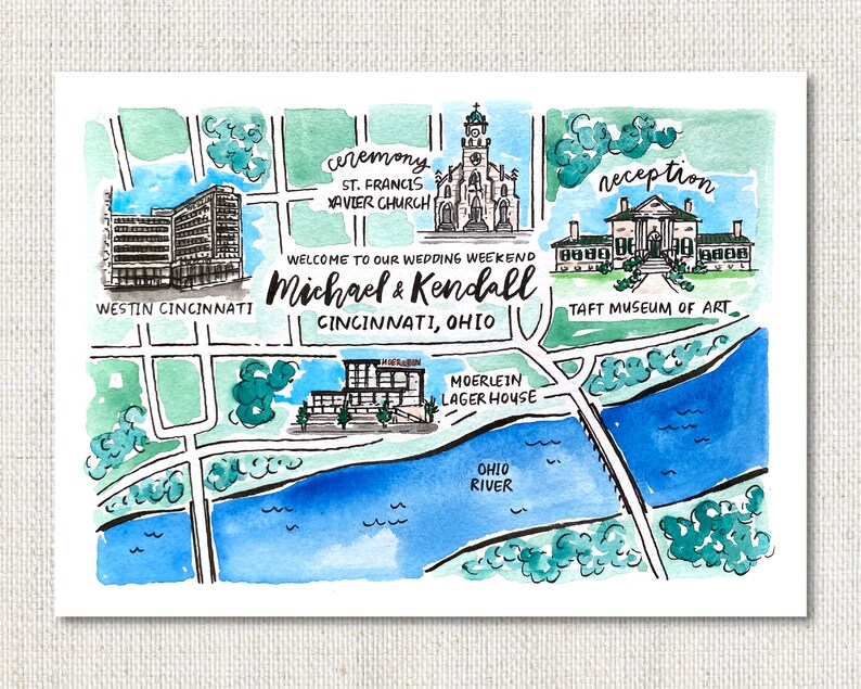 5x7 Custom Hand Painted Watercolor Illustrated Map With - Etsy