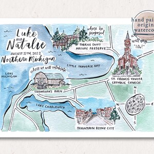 5x7 Custom Hand Painted Watercolor Illustrated Map With Locations for a ...