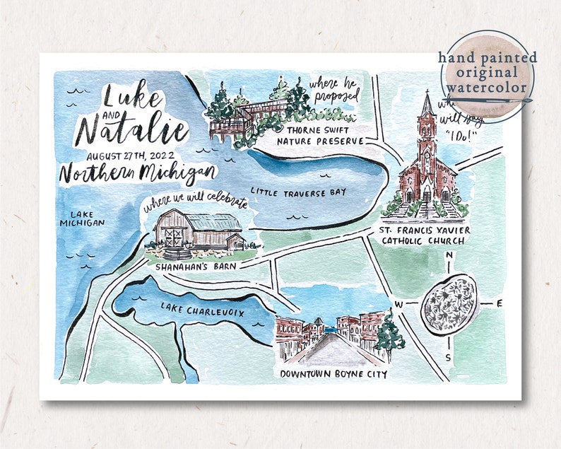 5x7 Custom Hand Painted Watercolor Illustrated Map With - Etsy