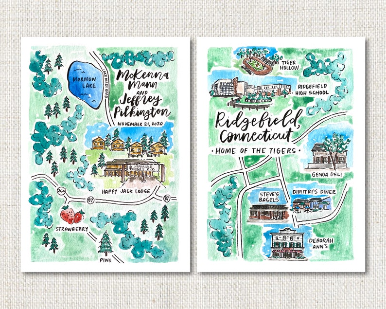 5x7 Custom Hand Painted Watercolor Illustrated Map With | Etsy