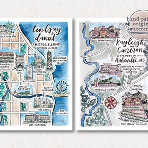 5x7 Custom Hand Painted Watercolor Illustrated Map With Locations for a ...